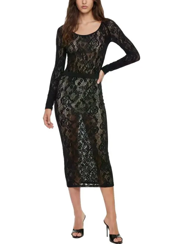 Wolford Lace-patterned Semi-sheer Midi Pencil Skirt - Black