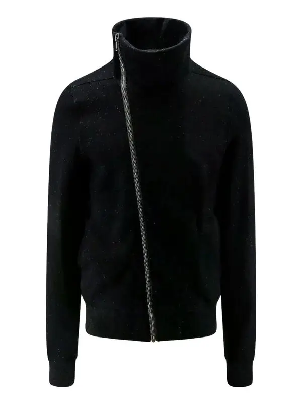 Rick Owens Asymmetric Zip Funnel Neck Sweater - Black