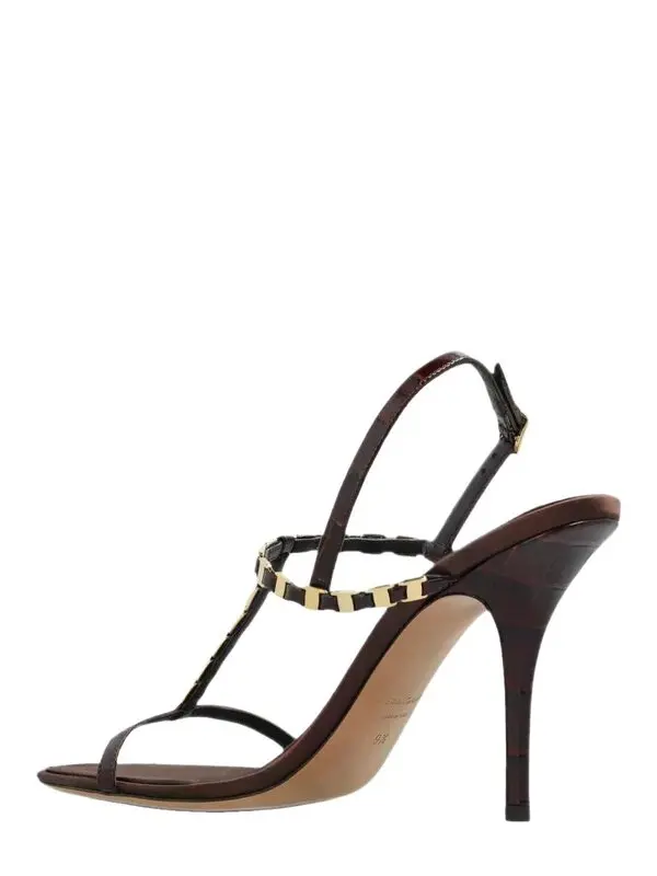 FERRAGAMO Vara Chain T-strap Stiletto Sandals - Brown