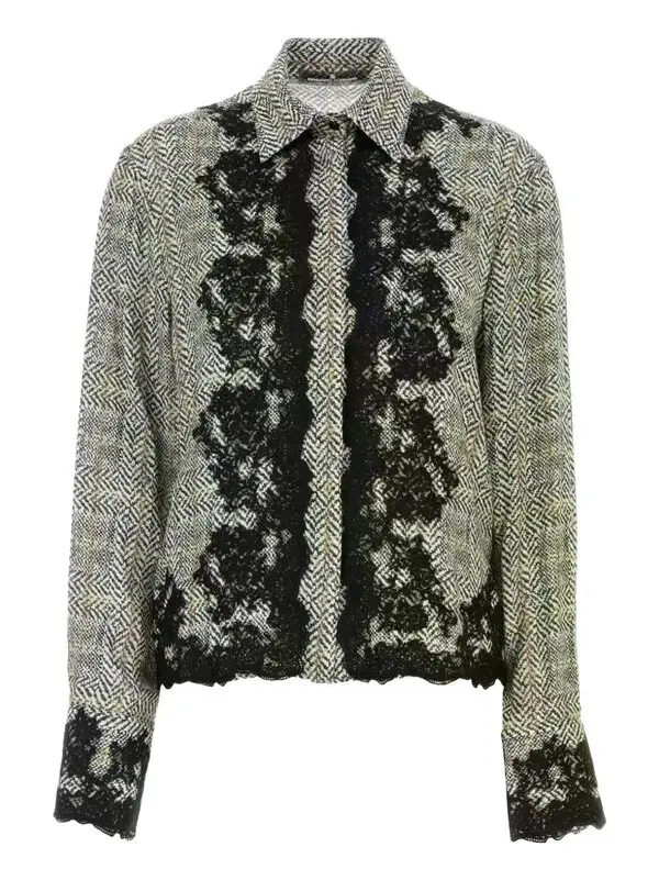 Ermanno Scervino Lace-trimmed Prince Of Wales Check Shirt - Grey