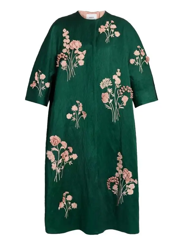 Erdem Embroidered Textured-satin Coat - Green