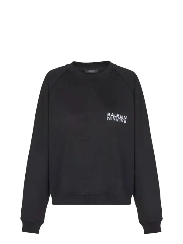 Balmain Logo Detail Cotton Sweatshirt - Black