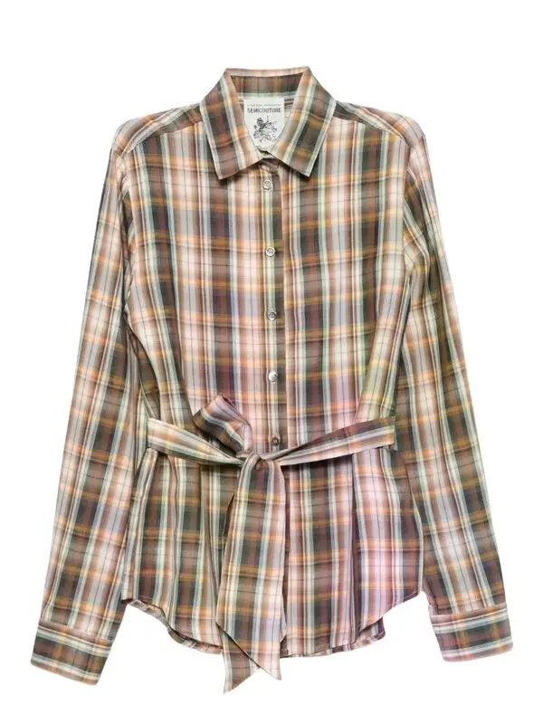 SEMICOUTURE Checked Belted Shirt - Brown