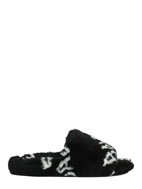 Balenciaga Logo-print Faux-fur Slides - Black