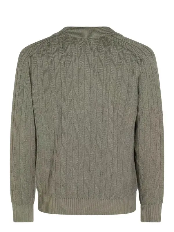 Canali Virgin Wool Cable-knit Polo Sweater - Green