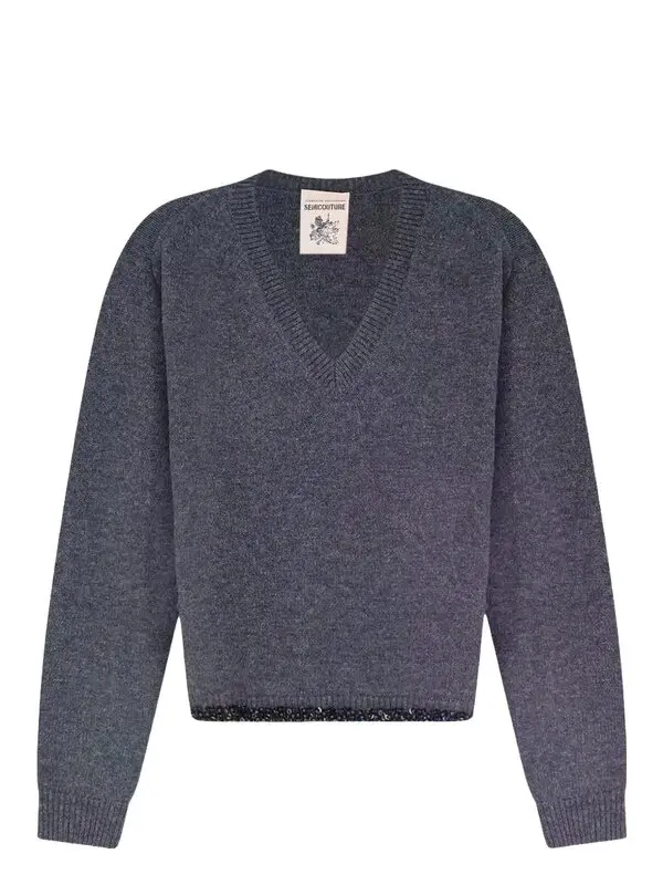 SEMICOUTURE Celia Sequin-embellished V-neck Sweater - Grey