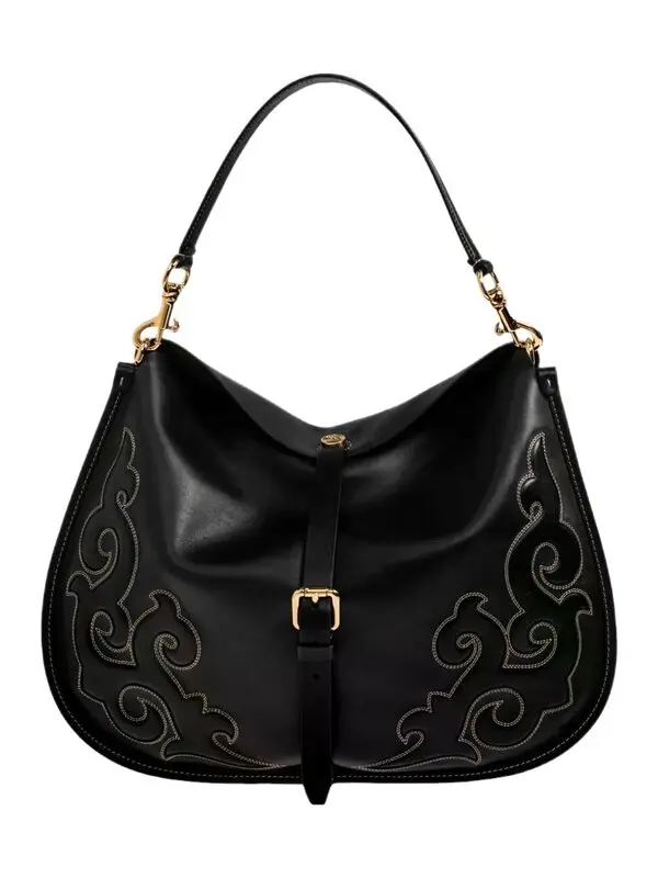 Etro Maxi Leather Bag With Texan Embroidery - Black