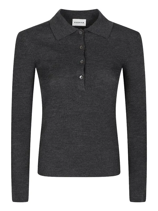 P.a.r.o.s.h Ribbed Knit Polo Shirt - Grey