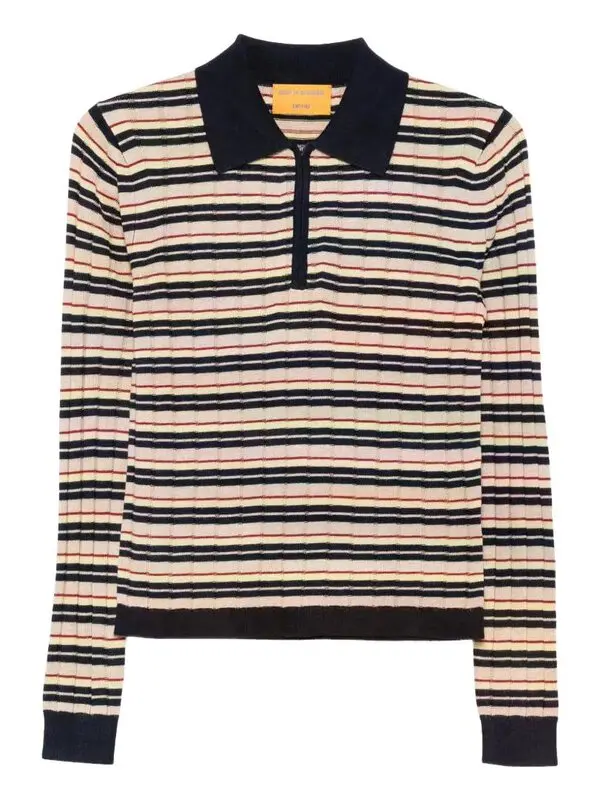 Guest In Residence Striped Half-zip Polo Shirt - Neutrals
