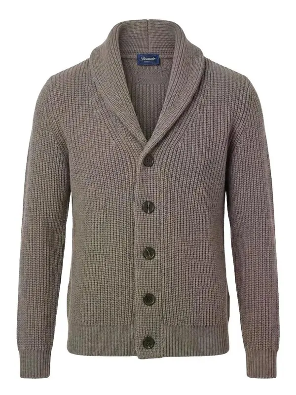 DRUMOHR Ribbed Knit Shawl Collar Sweater - Brown