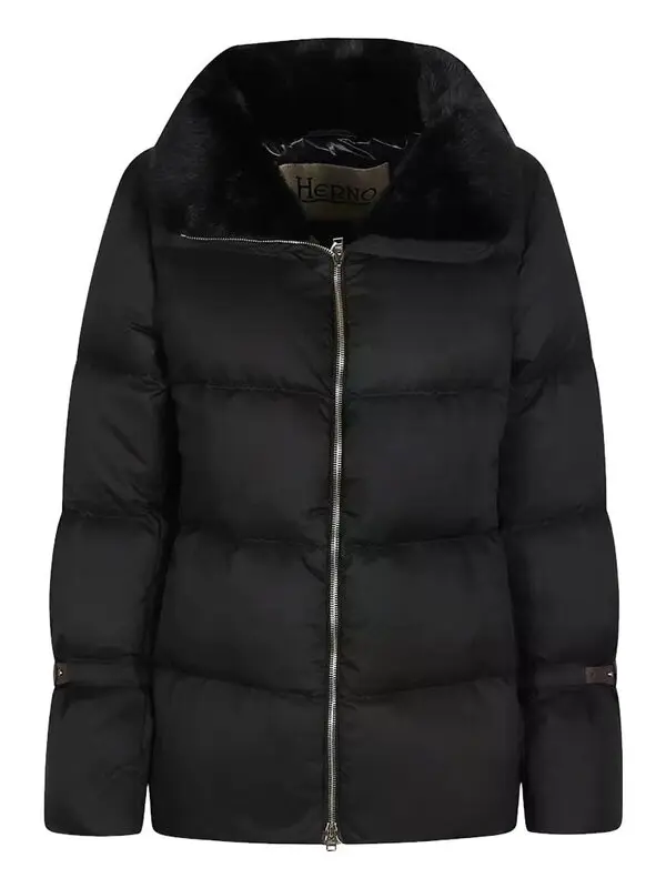 Herno Padded Coat With Faux Fur Collar - Black