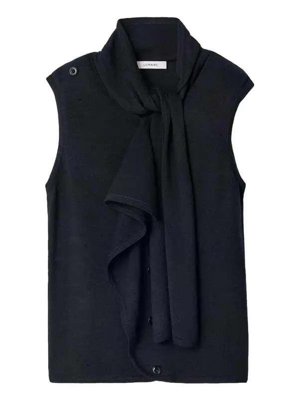 LEMAIRE Asymmetrical Merino Wool Blend Cardigan - Black