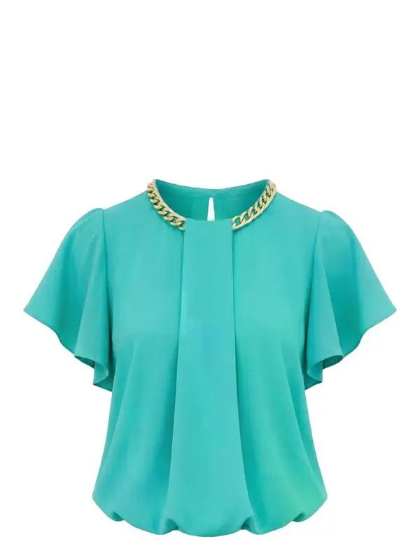 NISSA Chain Detail High Neck Top - Blue