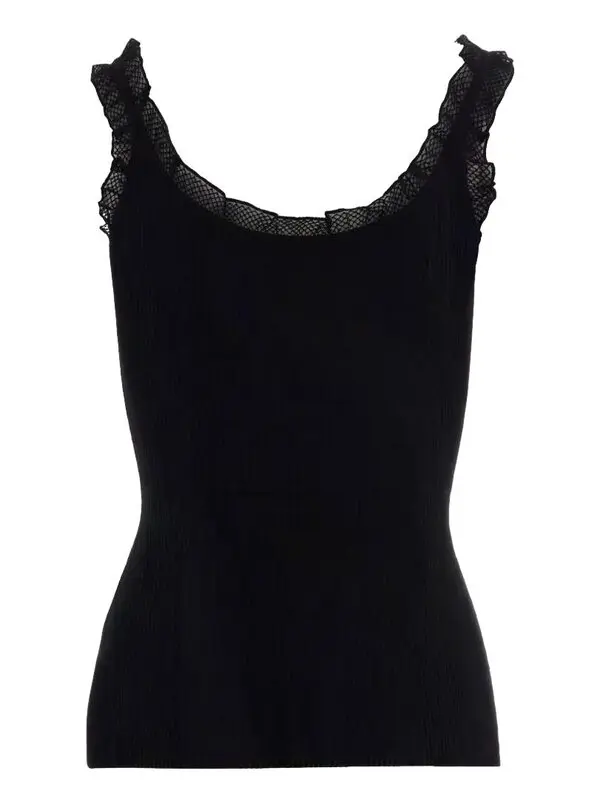 Elisabetta Franchi Lace-trimmed Ribbed Top - Black