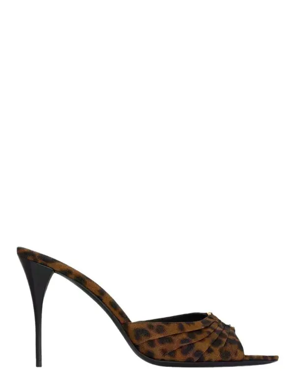 Saint Laurent Babylone Mules In Leopard Grosgrain - Brown