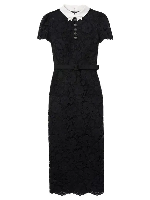 SELF-PORTRAIT Lace Contrast-collar Midi Dress - Black
