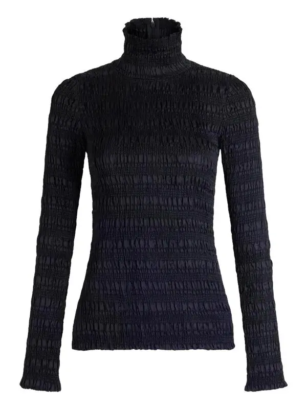 PATOU Smocked Turtleneck Top With Rear Zip - Blue