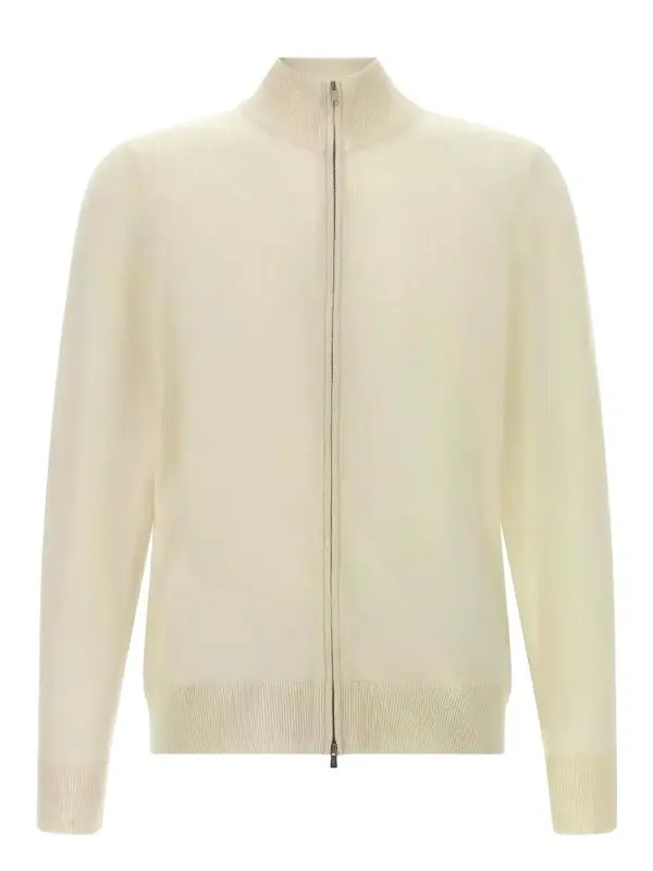 BOSS Virgin Wool Zip-up Cardigan - Neutrals