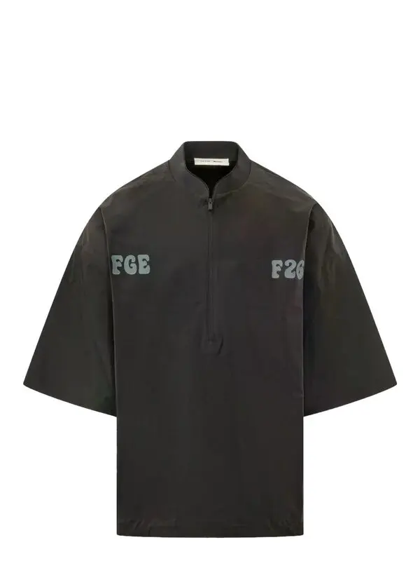 Fear Of God Rib-knit Collar Half-zip Baseball Shirt With Puff-printed Branding - Black
