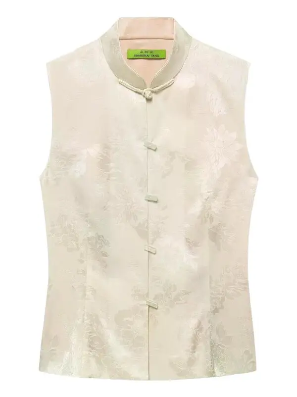 Shanghai Tang Floral Jacquard Sleeveless Mandarin Collar Top - Neutrals