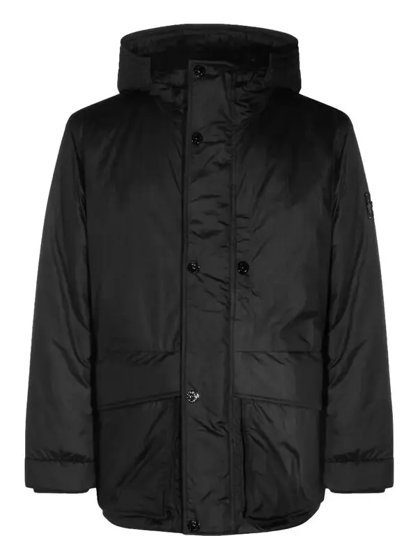 Stone Island Hooded Button-up Coat - Black