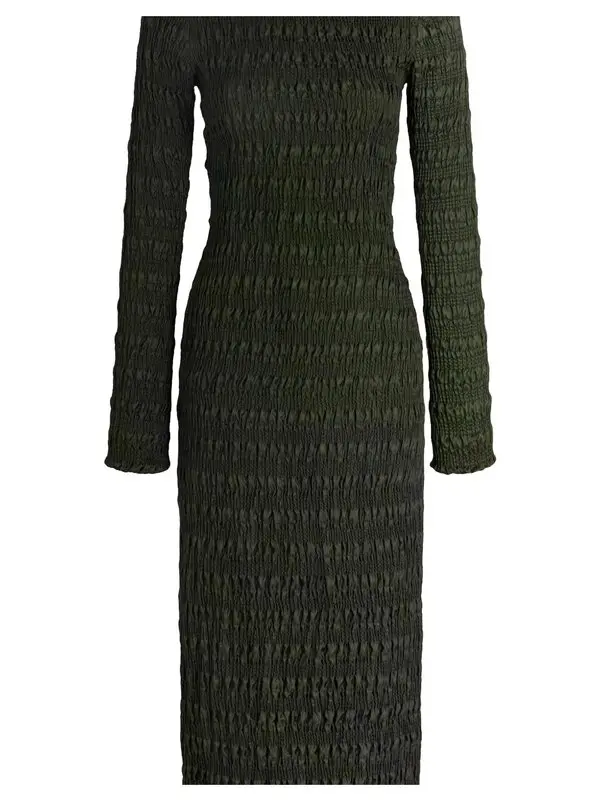 PATOU Midi Smocked Long-sleeve Dress - Green