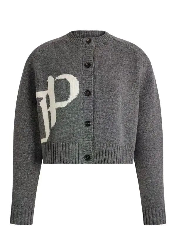 PATOU Logo Intarsia Knit Cardigan - Grey