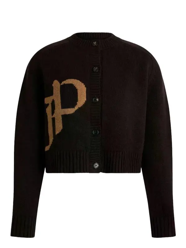 PATOU Jp Logo-intarsia Cardigan - Brown