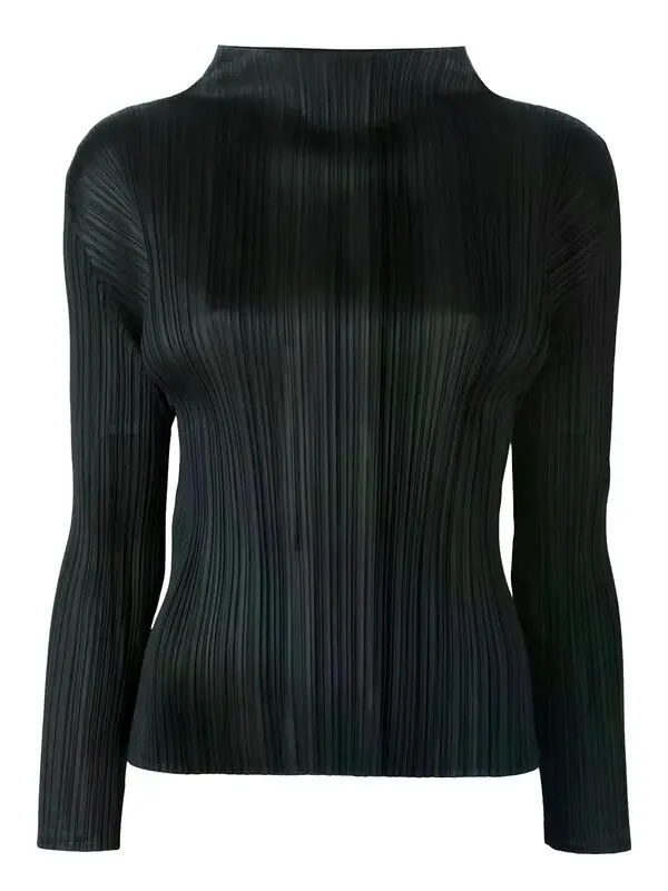 Issey Miyake Pleated Funnel Neck Top - Black