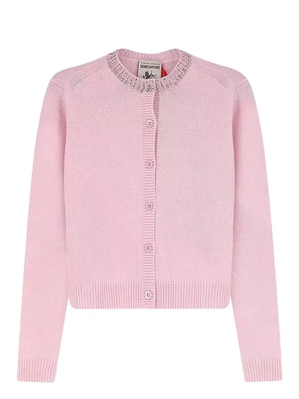 SEMICOUTURE Crystal-embellished Button-up Cardigan - Pink