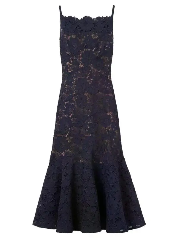 SELF-PORTRAIT Navy Spiral Lace Midi Dress - Blue