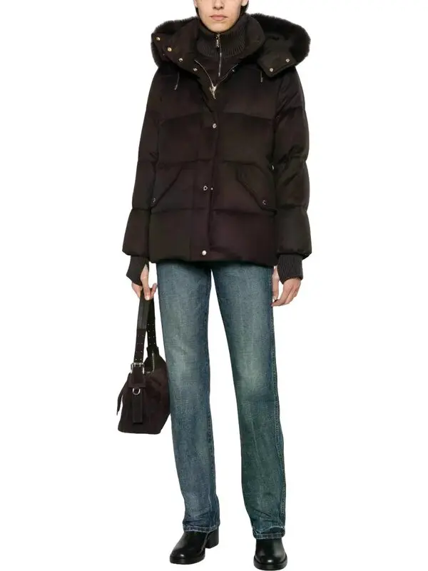 MOORER Attica Padded Jacket With Faux Fur Trim - Brown