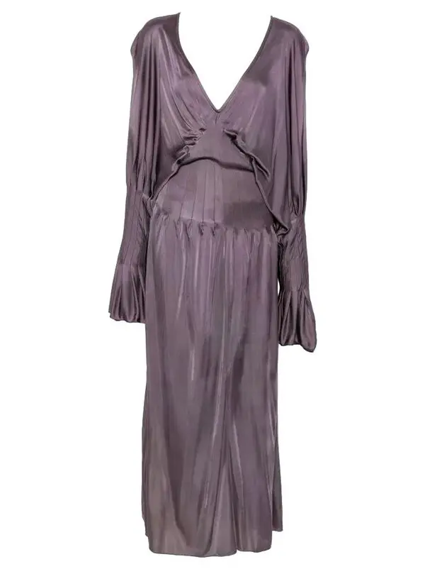 AYA MUSE V-neck Maxi Dress With Pleated Detailing - Purple