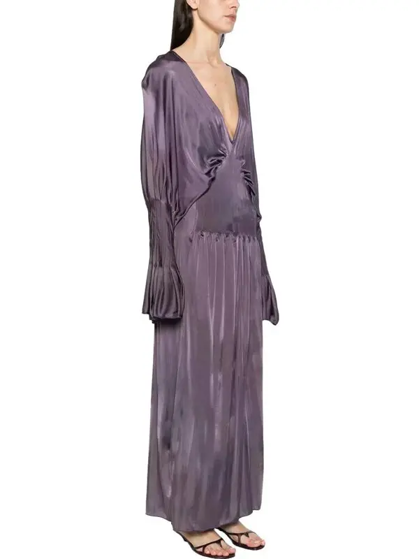 AYA MUSE V-neck Maxi Dress With Pleated Detailing - Purple