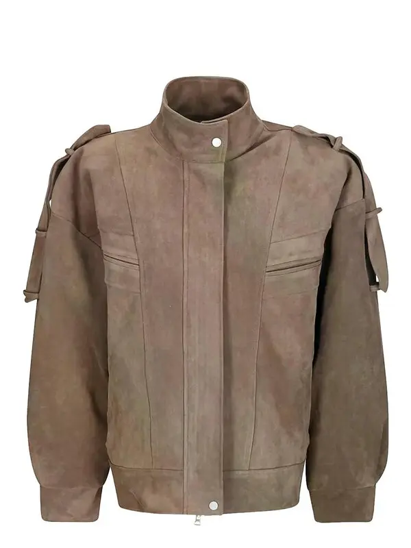 Source Unknown Faux-suede Bomber Jacket With High Neck - Brown