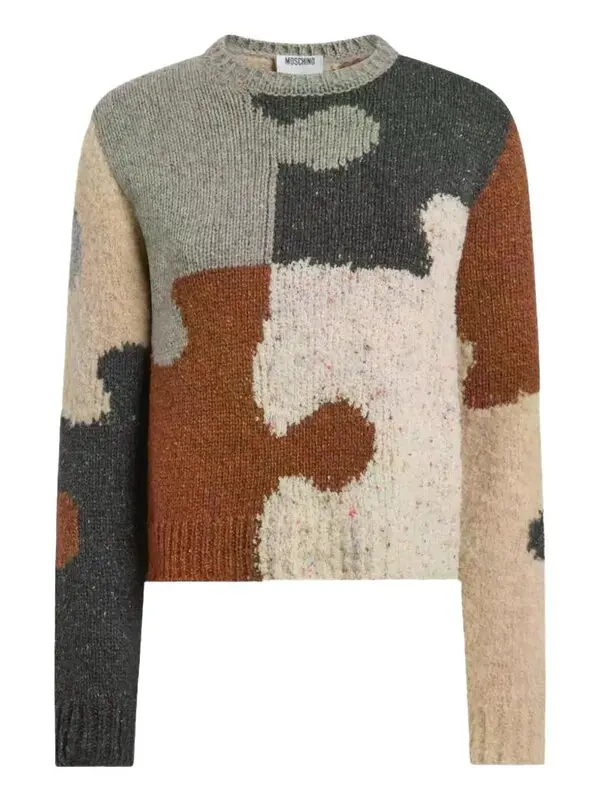 Moschino Wool-silk Blend Puzzle Pattern Pullover - Neutrals