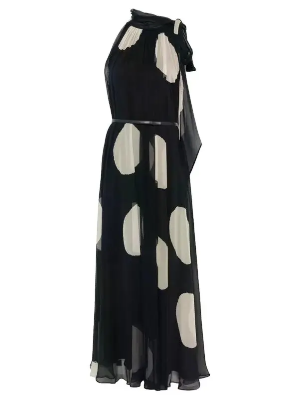 Max Mara Polka-dot Print Pleated Maxi Dress - Black