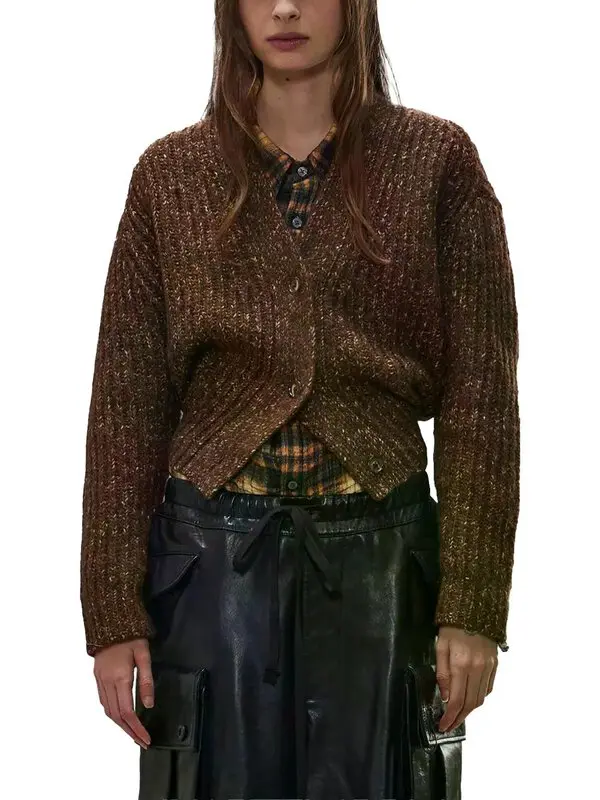 R13 Ribbed Knit V-neck Cardigan - Brown