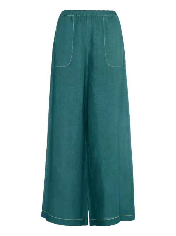 ERES Contrast Stitch Wide-leg Trousers - Green