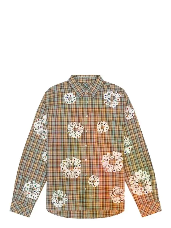 DENIM TEARS Wreath-embellished Checked Shirt - Brown