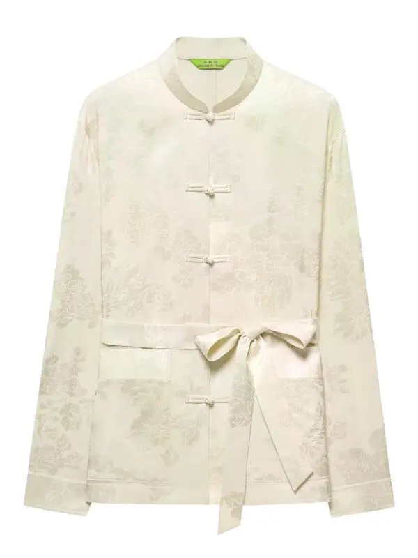 Shanghai Tang Floral Jacquard Belted Shirt - Neutrals