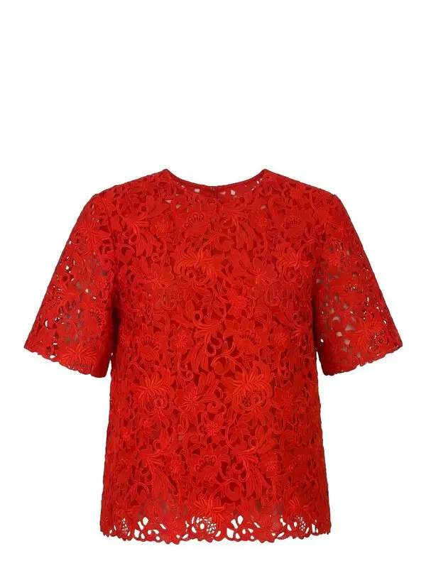 Valentino Garavani Crew-neck Lace Top - Red