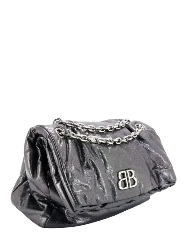 Balenciaga Monaco Chain Flap Leather Medium Shoulder Bag - Silver