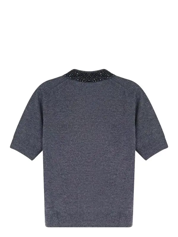 SEMICOUTURE Beaded Embellished V-neck Knitted Sweater - Grey