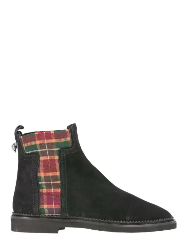 TOD'S Suede Ankle Boots With Tartan Paneling - Black