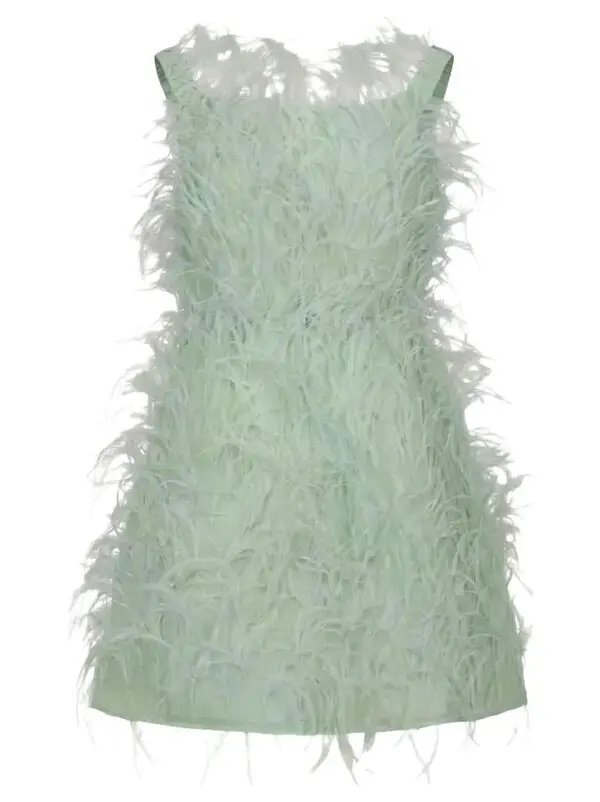 Valentino Garavani Feather Embellished Mini Dress - Green