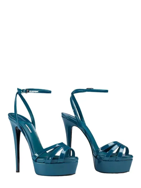 LE SILLA Patent Leather Platform Stiletto Sandals - Blue