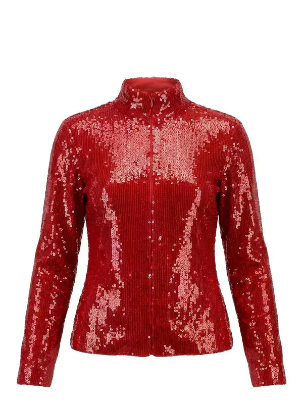 Valentino Garavani Sequin High-neck Zip-up Jacket - Red