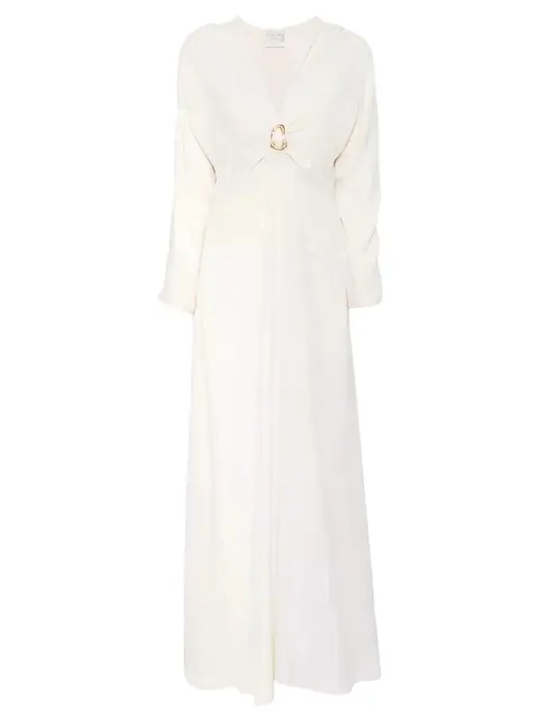 FORTE_FORTE Hammered-ring V-neck Maxi Dress - Neutrals
