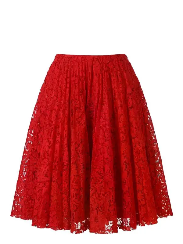 Valentino Garavani Corded Lace Pleated Skirt - Red